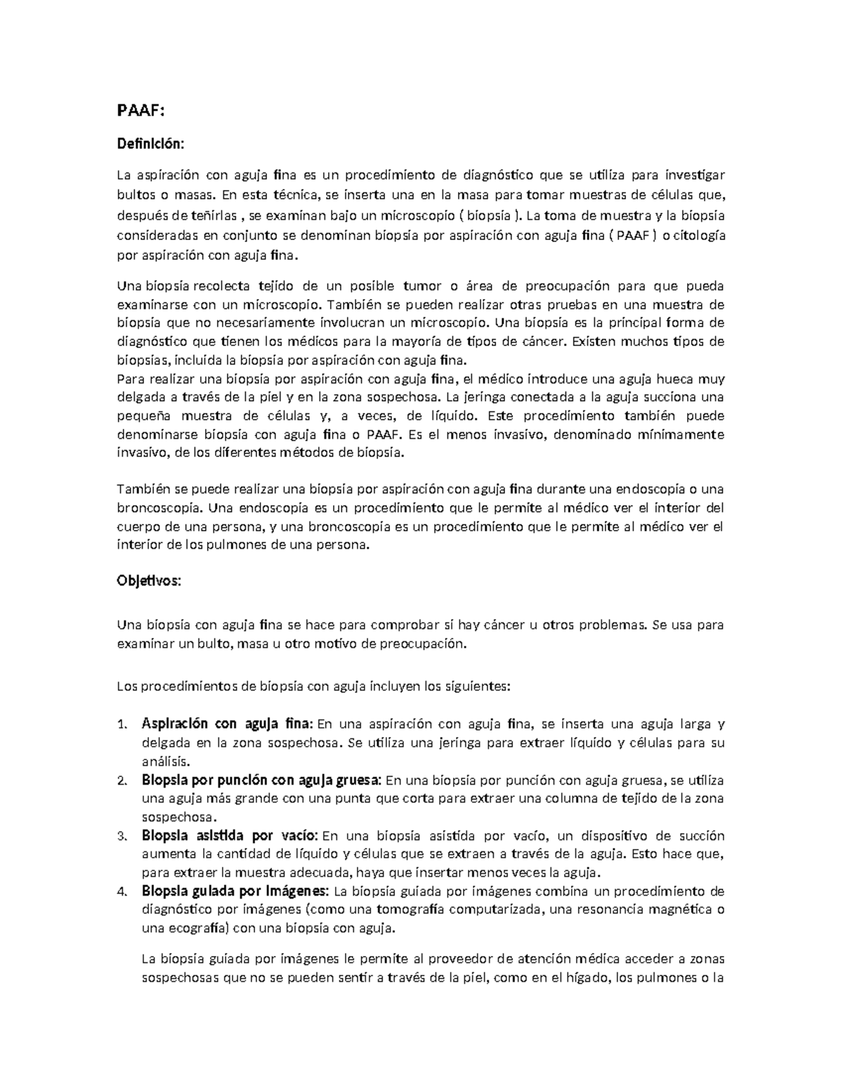 PAAF biopsia de punta fina - PAAF: Definición: La aspiración con aguja ...