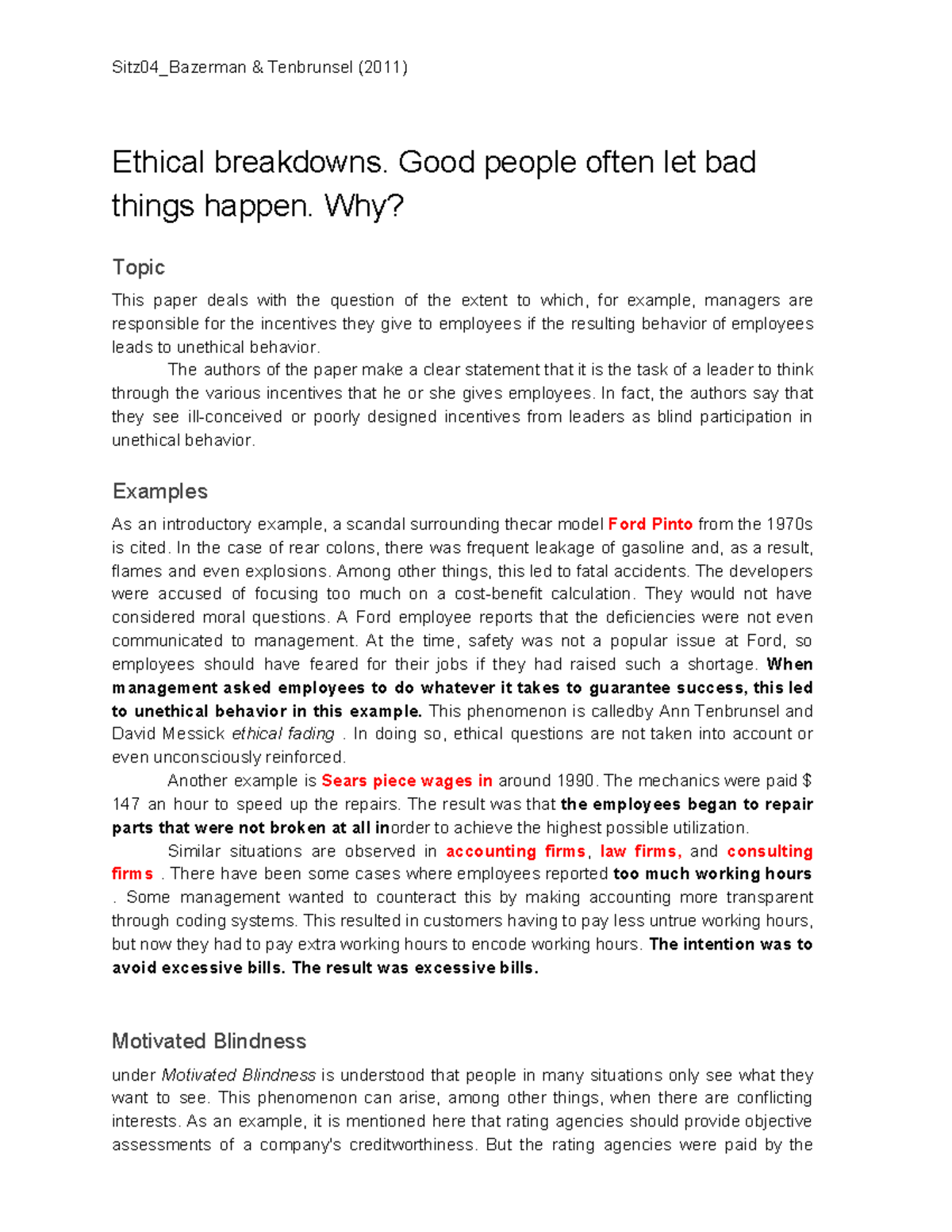 Sitz04 Bazerman & Tenbrunsel (2011 ) Ethical Breakdown - Sitz04 ...