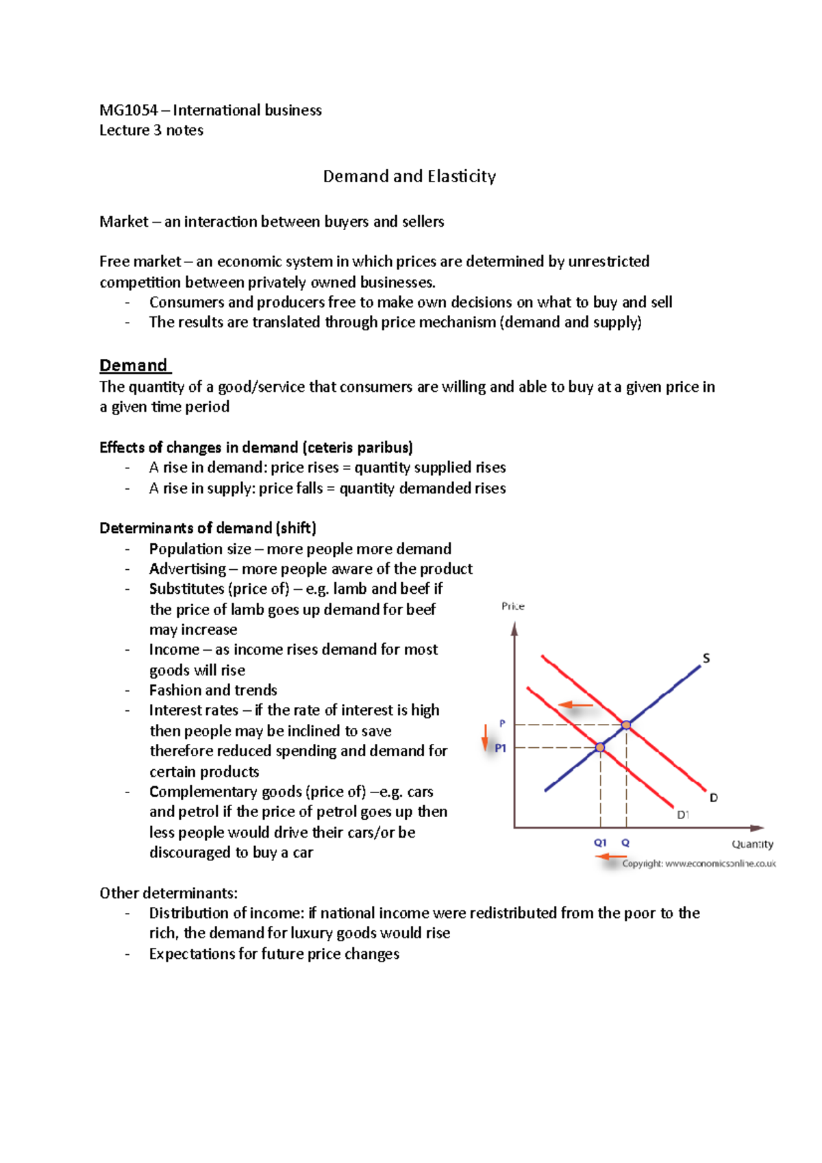 Demand and elasticity - Lecture notes 3 - MG1054 – International ...