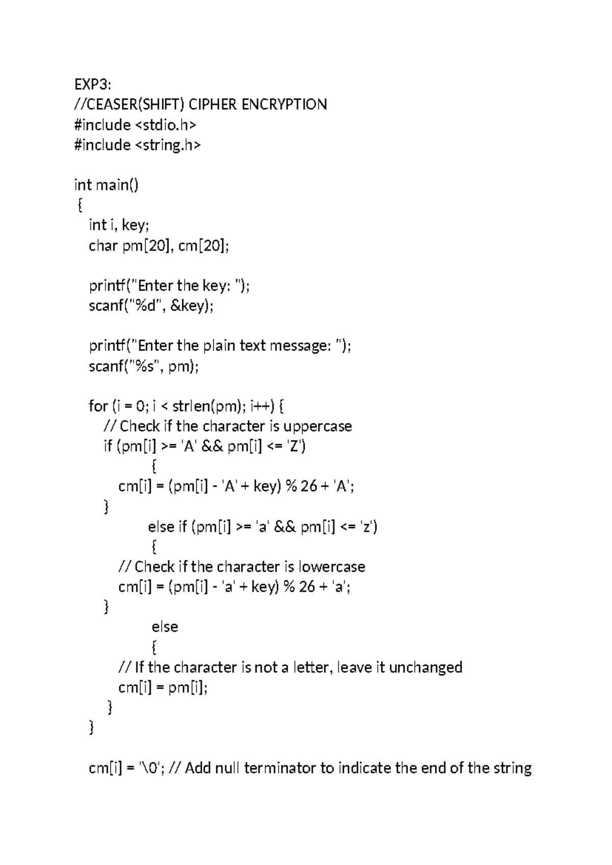 Ceaserrevised - EXP3: //CEASER(SHIFT) CIPHER ENCRYPTION #include #include - Studocu