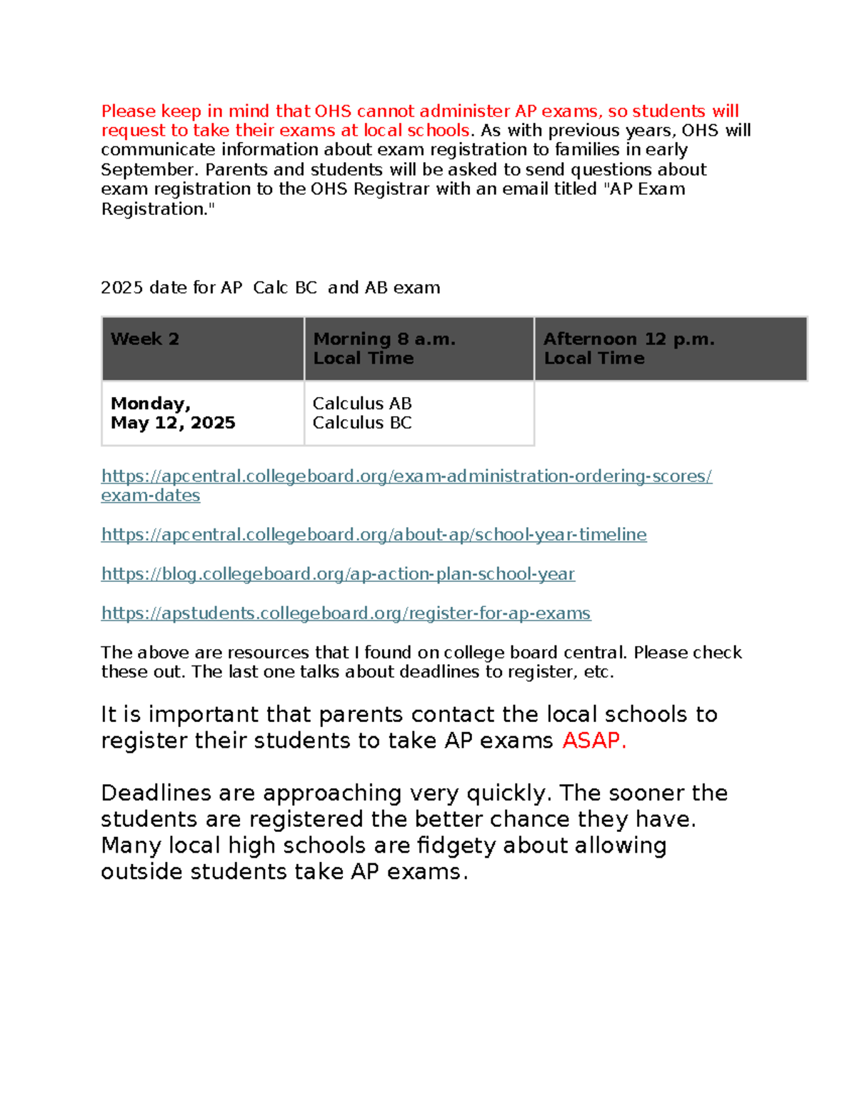 AP registration Info - sasdasda - Please keep in mind that OHS cannot ...