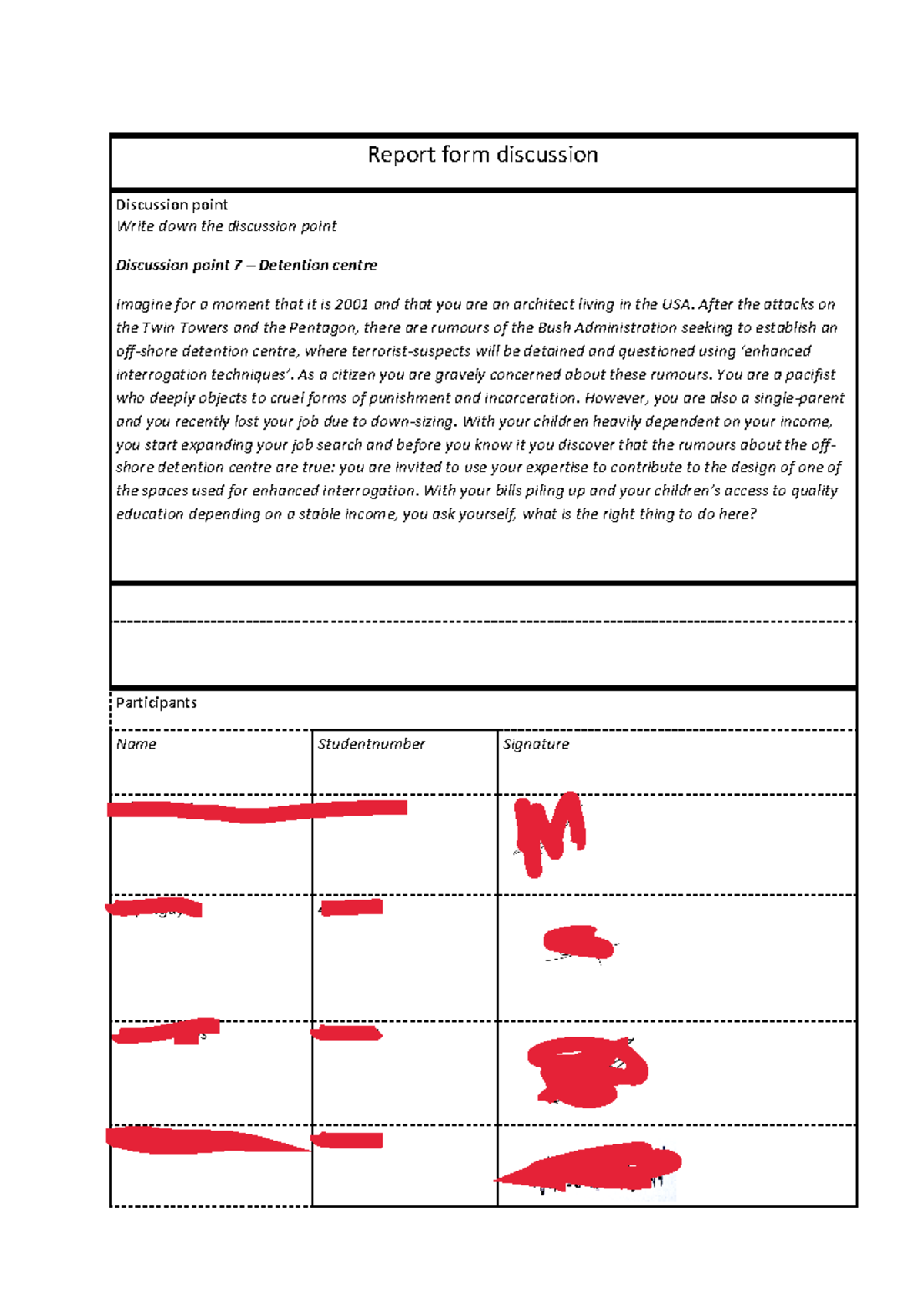 Report form discussion 2 - Report form discussion Discussion point ...