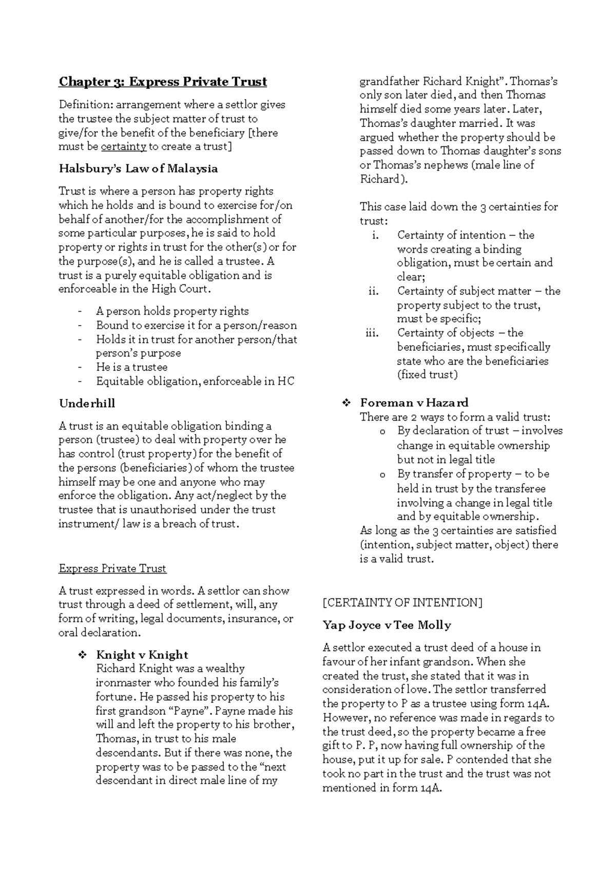 Topic 3 - Express Trusts - Chapter 3: Express Private Trust Definition ...