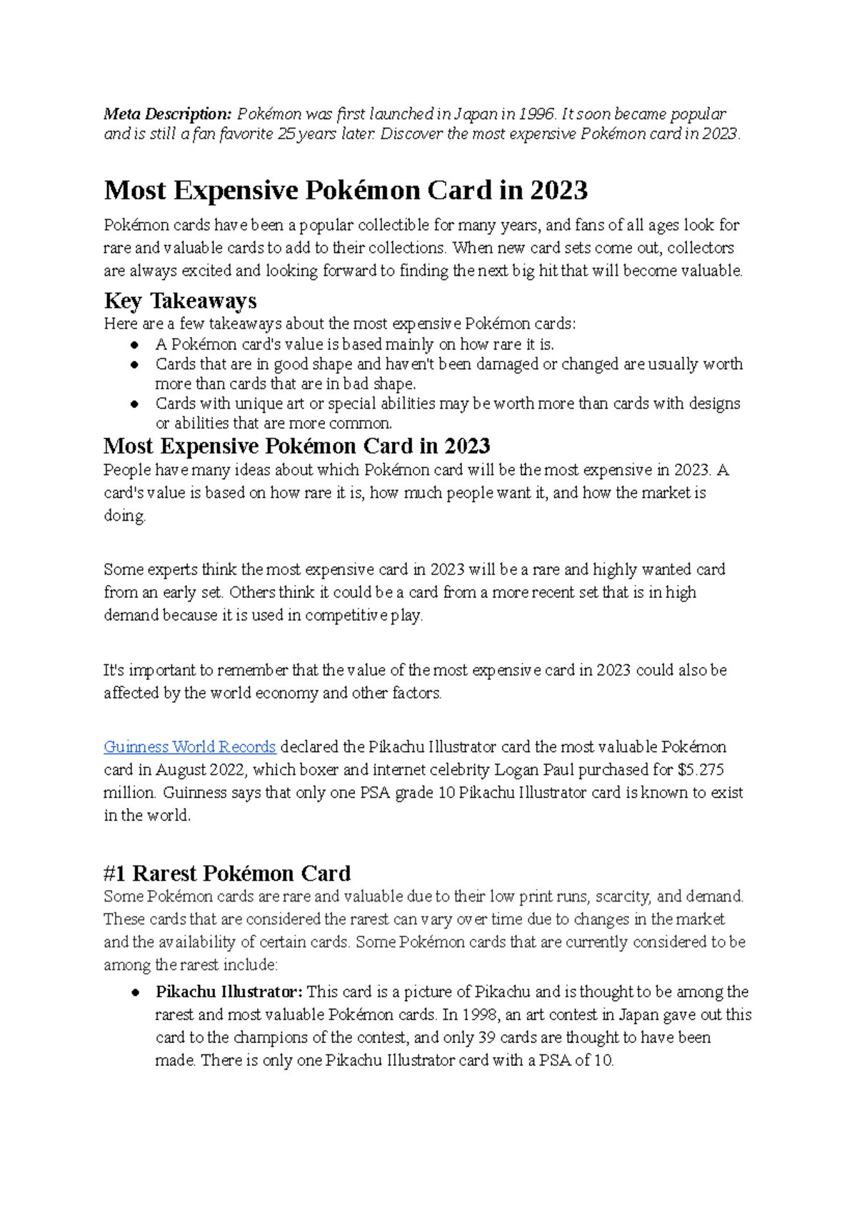 Most Expensive Pokemon Card in 2023 - Meta Description: Pokémon was ...