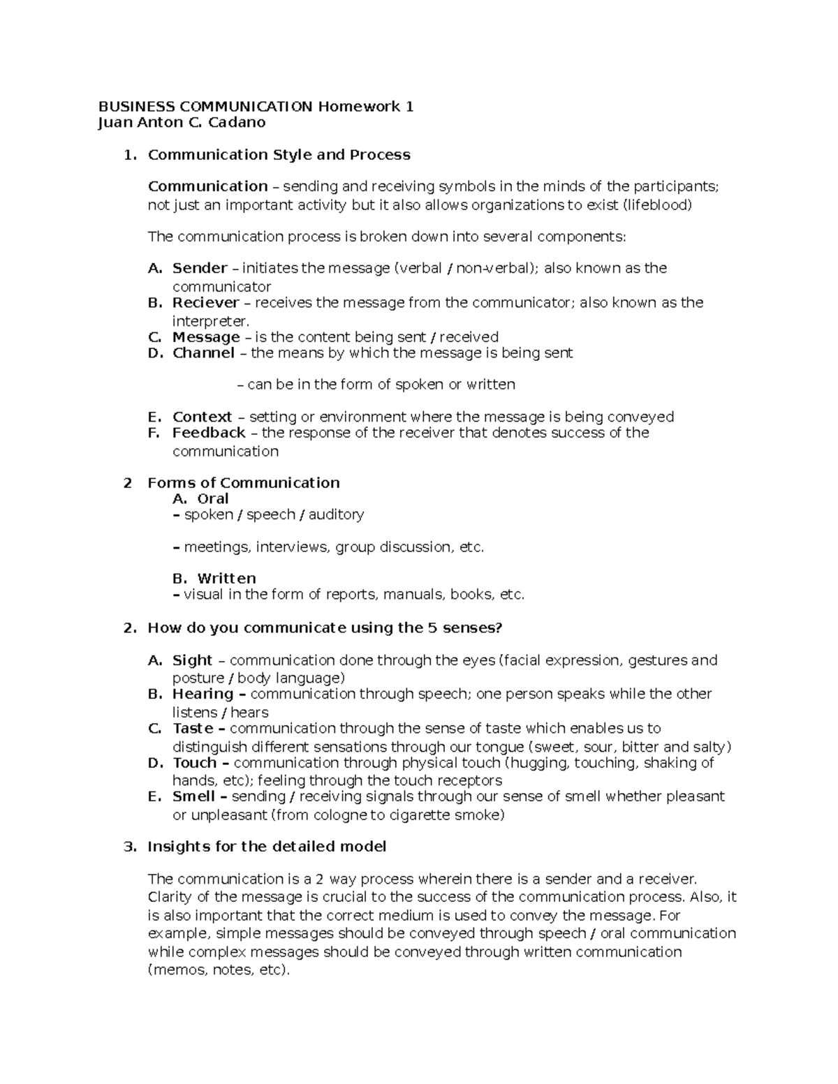 Business communication homework 1 - BUSINESS COMMUNICATION Homework 1 ...
