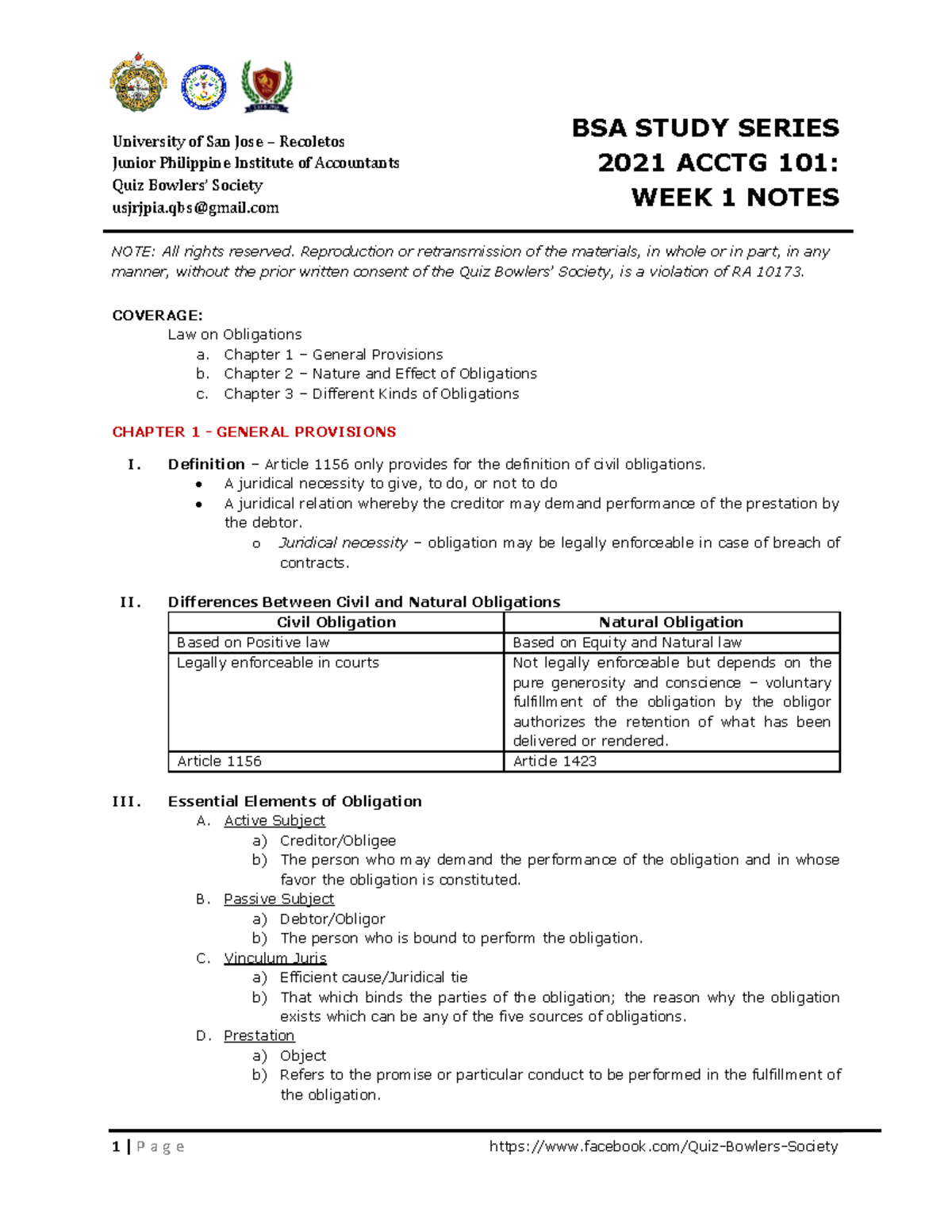 Week-1-RFBT - Notes - 1 | P a g e facebook/Quiz-Bowlers-Society ...