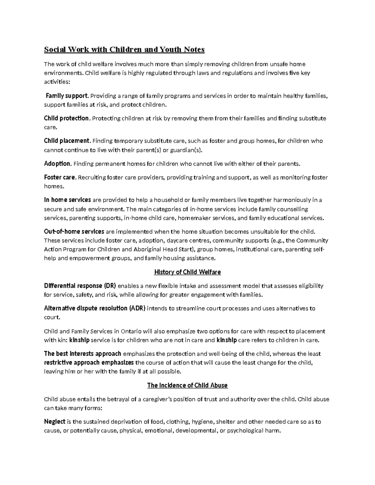 Social work final unit notes - Social Work with Children and Youth ...