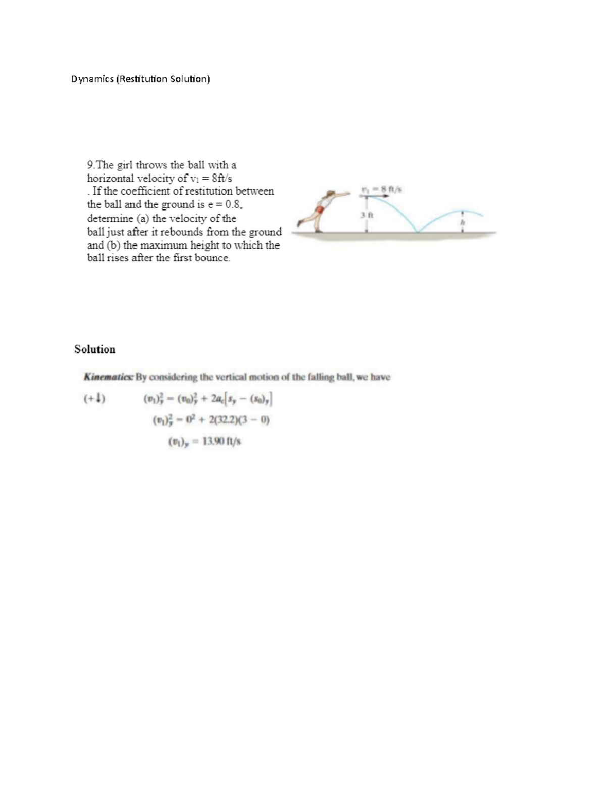 Dynamics Restitution - Bachelor of Science in Mechanical Engineering - Studocu