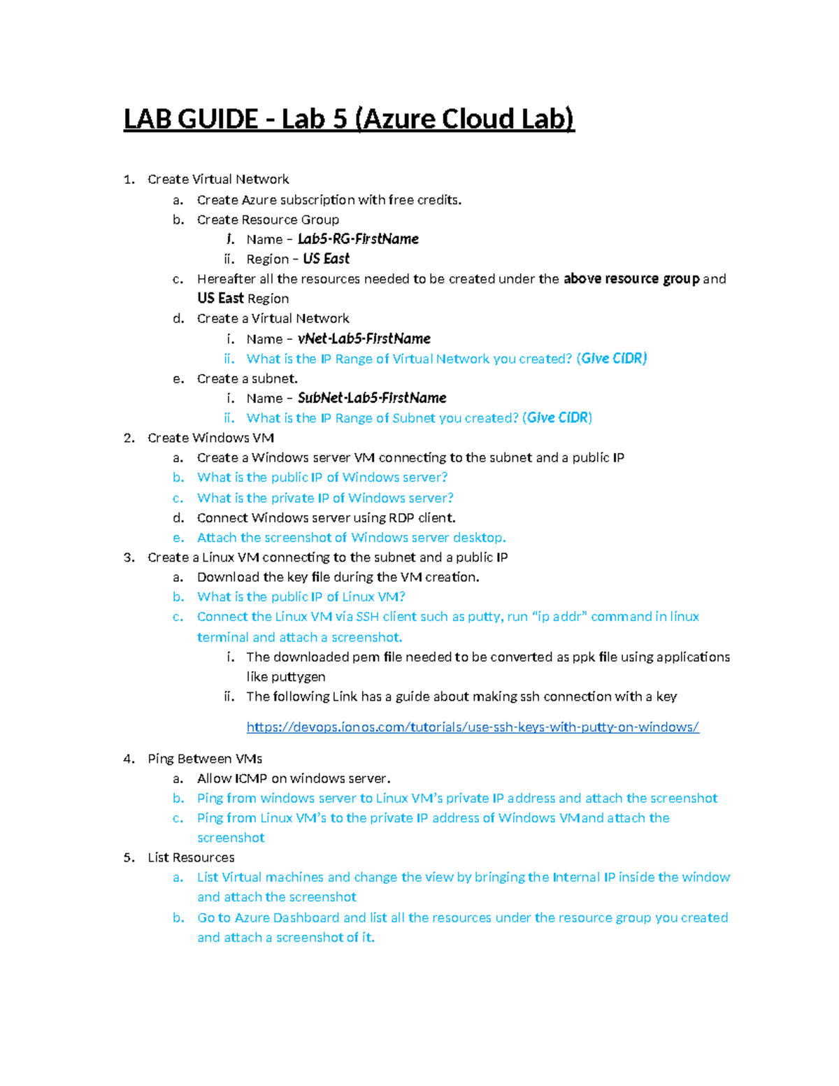 Lab 5 Azure 1 Lab Lab Guide Lab 5 Azure Cloud Lab Create Virtual Network A Create