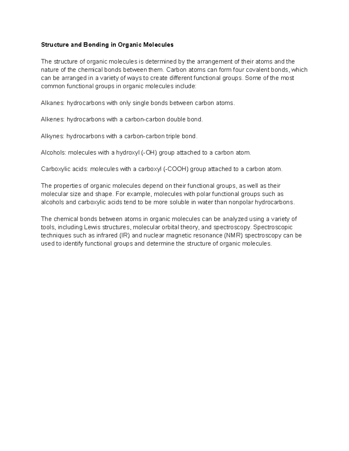 Organic Chemistry - Structure and Bonding in Organic Molecules The ...