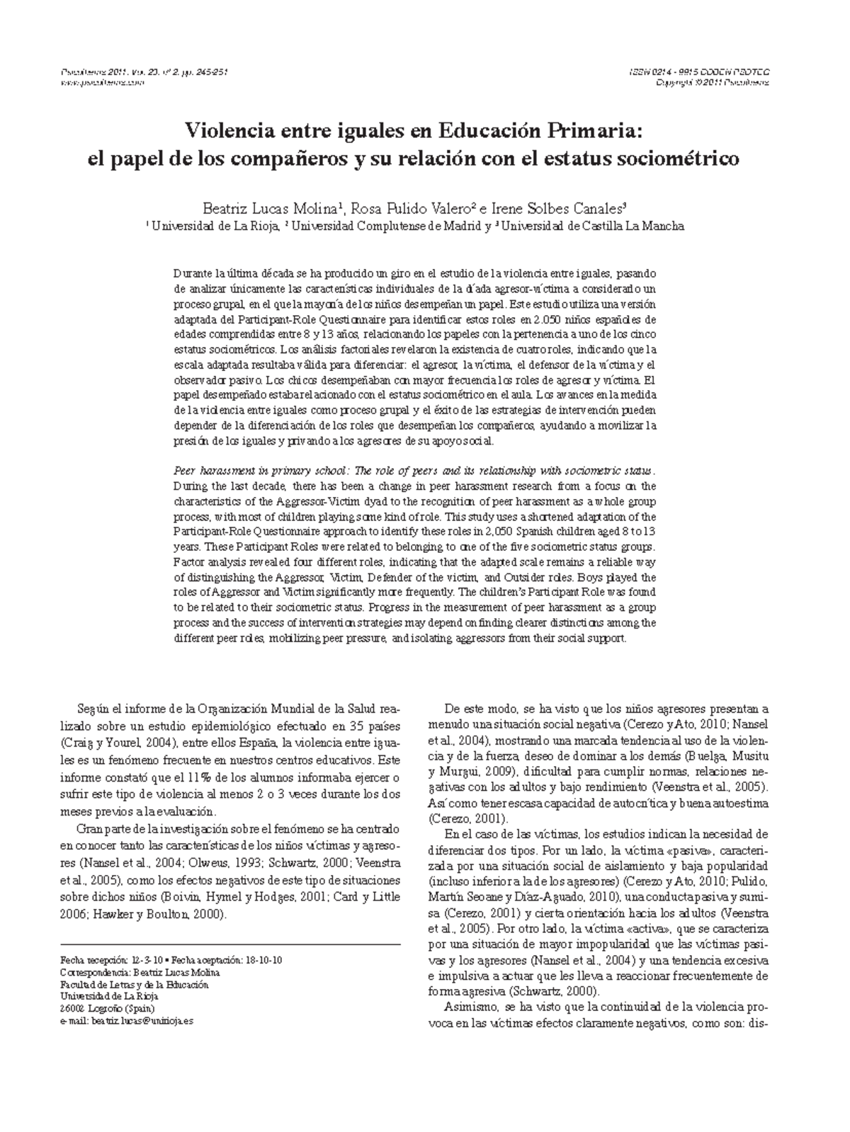 Texto practica 2 - Según el informe de la Organización Mundial de la ...