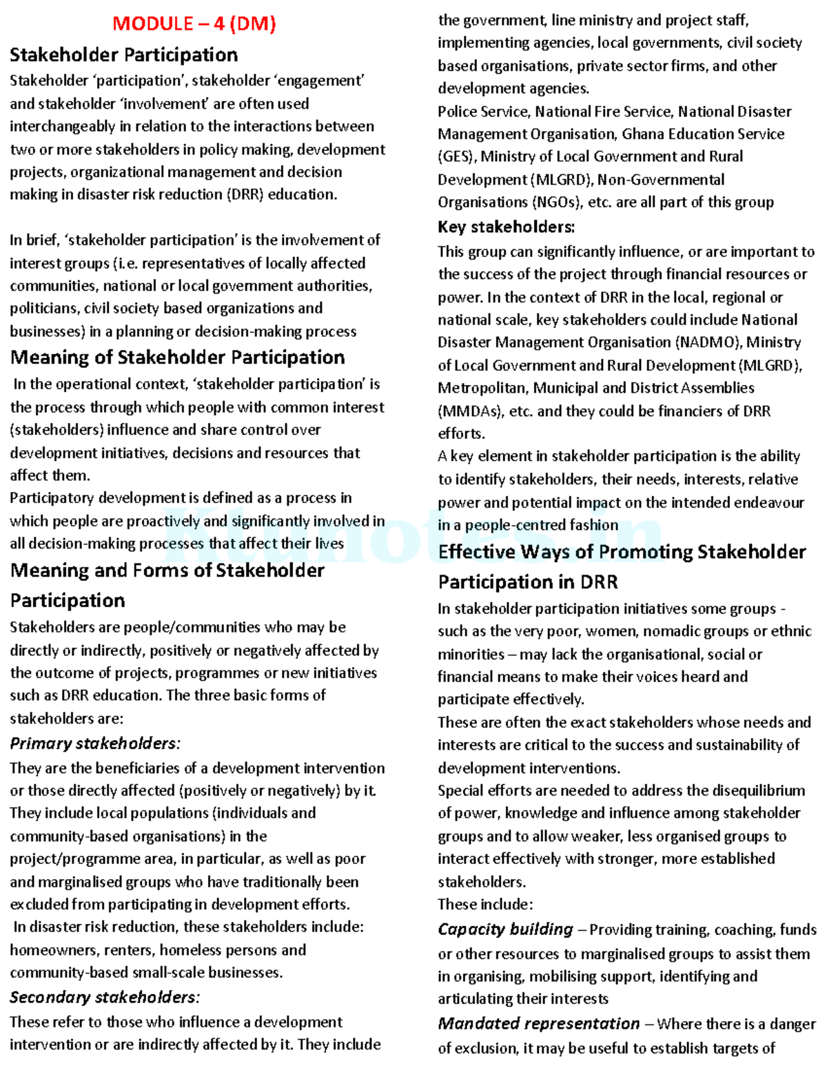 DM 4 Short Notes- Ktunotes - MODULE – 4 (DM) Stakeholder Participation ...