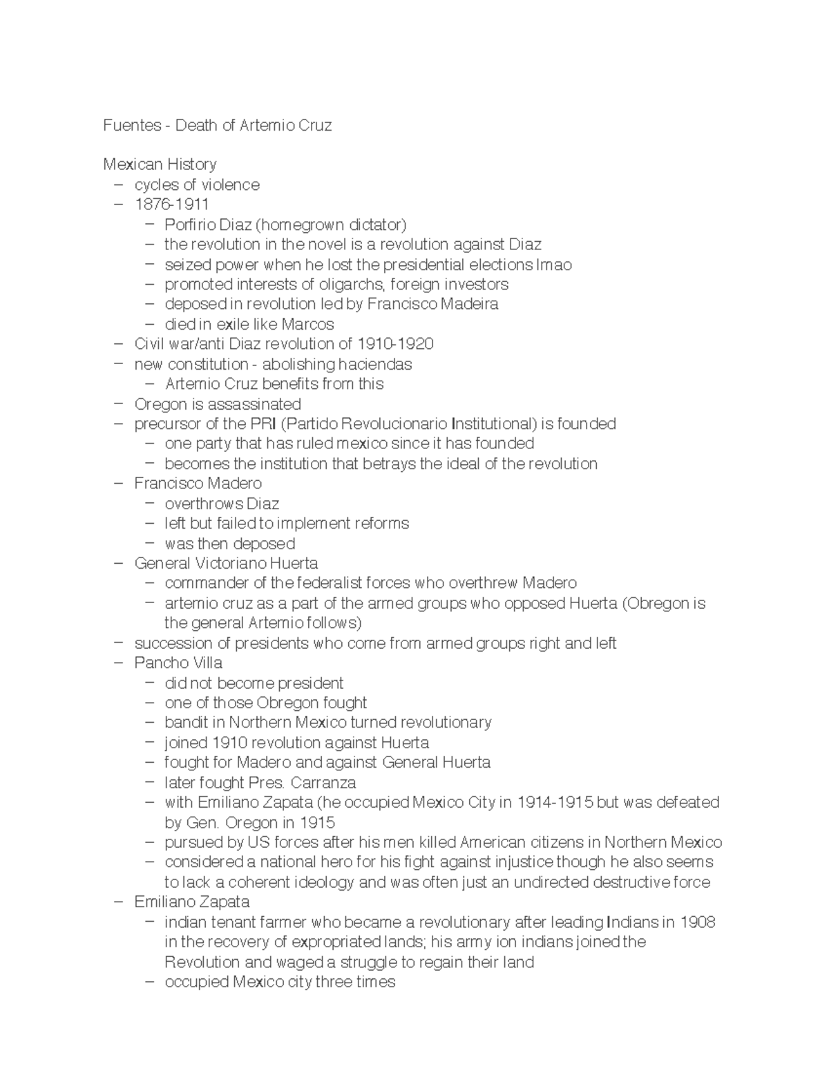 Fuentes - Death of Artemio Cruz
