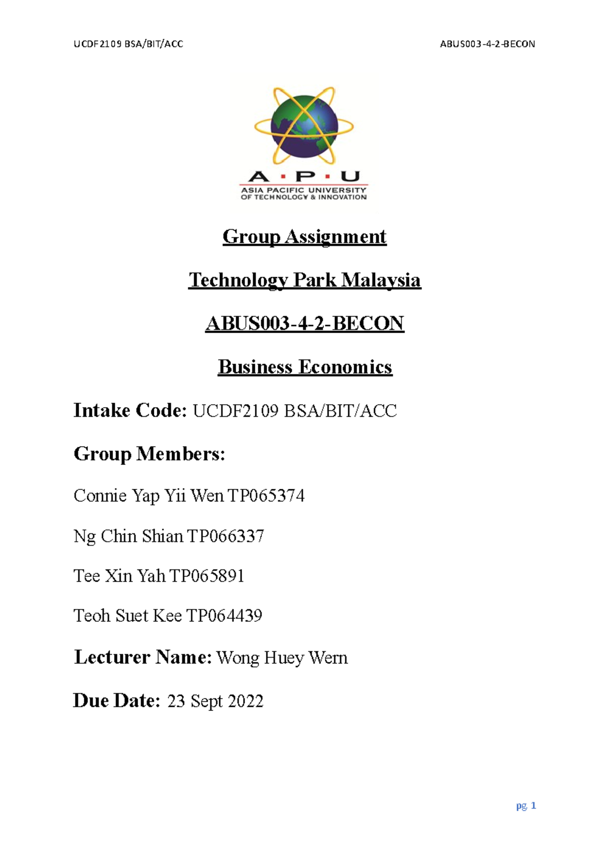 Becon Group Assignment-Group 10 - Group Assignment Technology Park Malaysia ABUS003-4-2-BECON ...