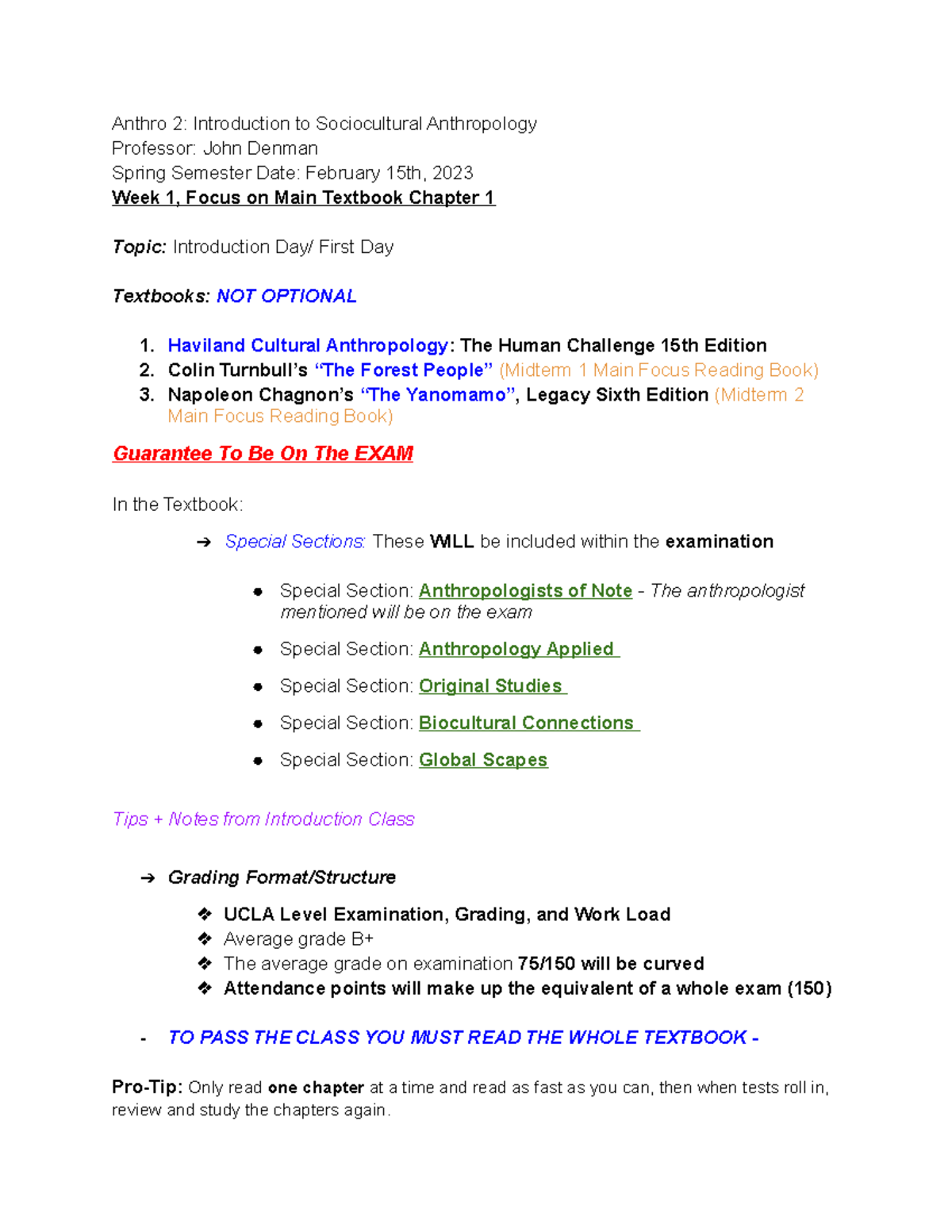 Anthropology Class Notes Week 1 Febraury 15th - Anthro 2: Introduction ...