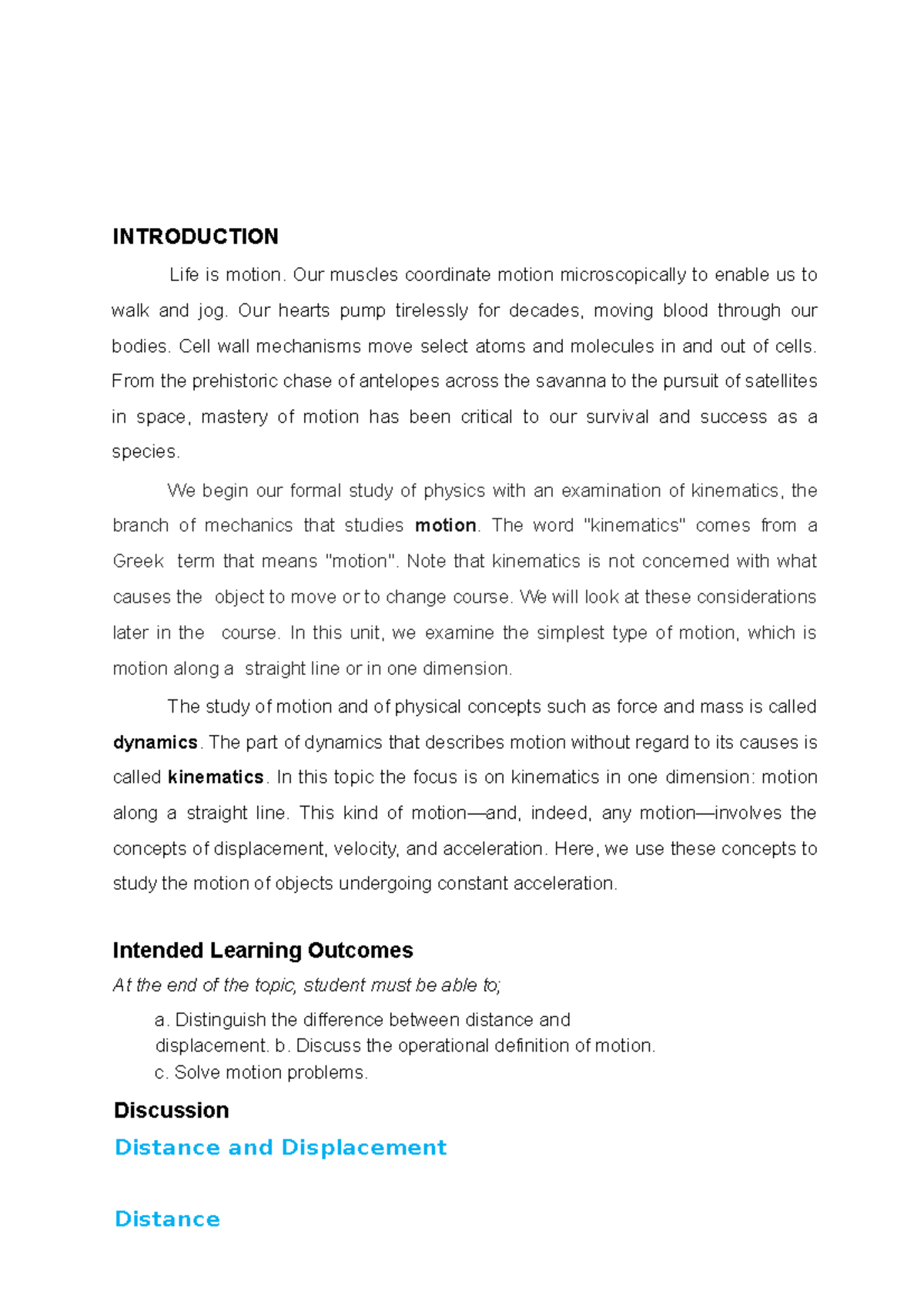 Chapter 3 Mechanics - INTRODUCTION Life is motion. Our muscles ...