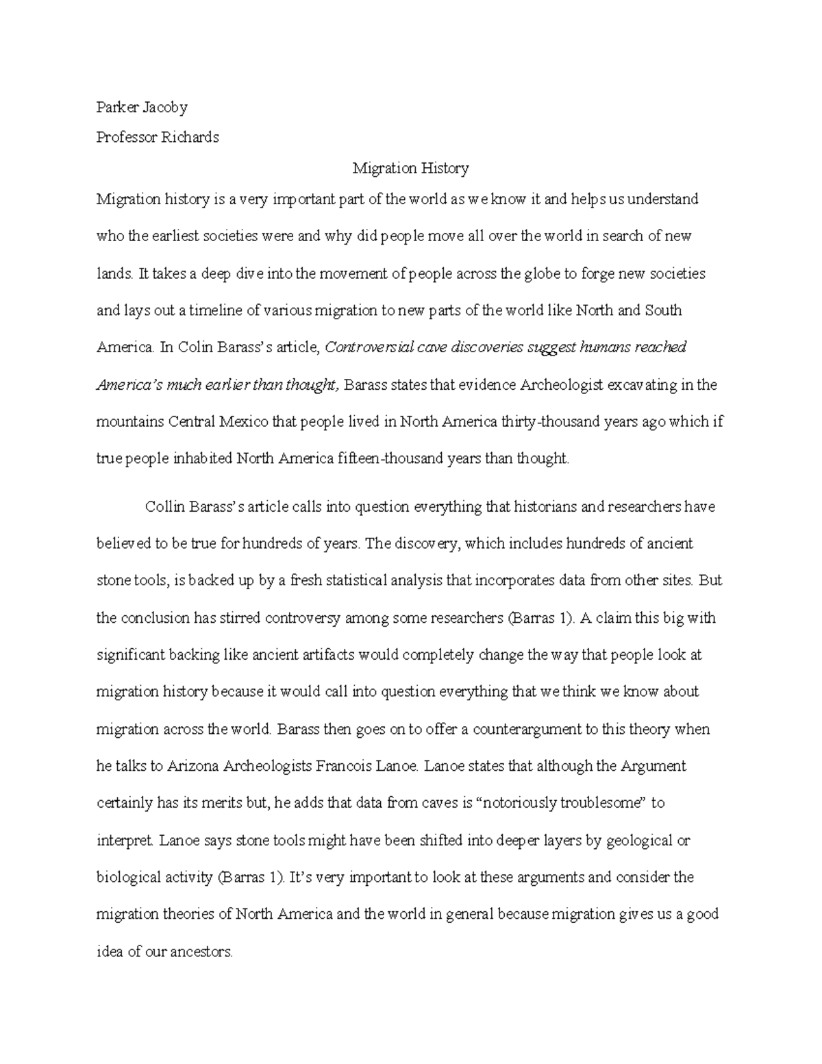 Migration history - Parker Jacoby Professor Richards Migration History ...