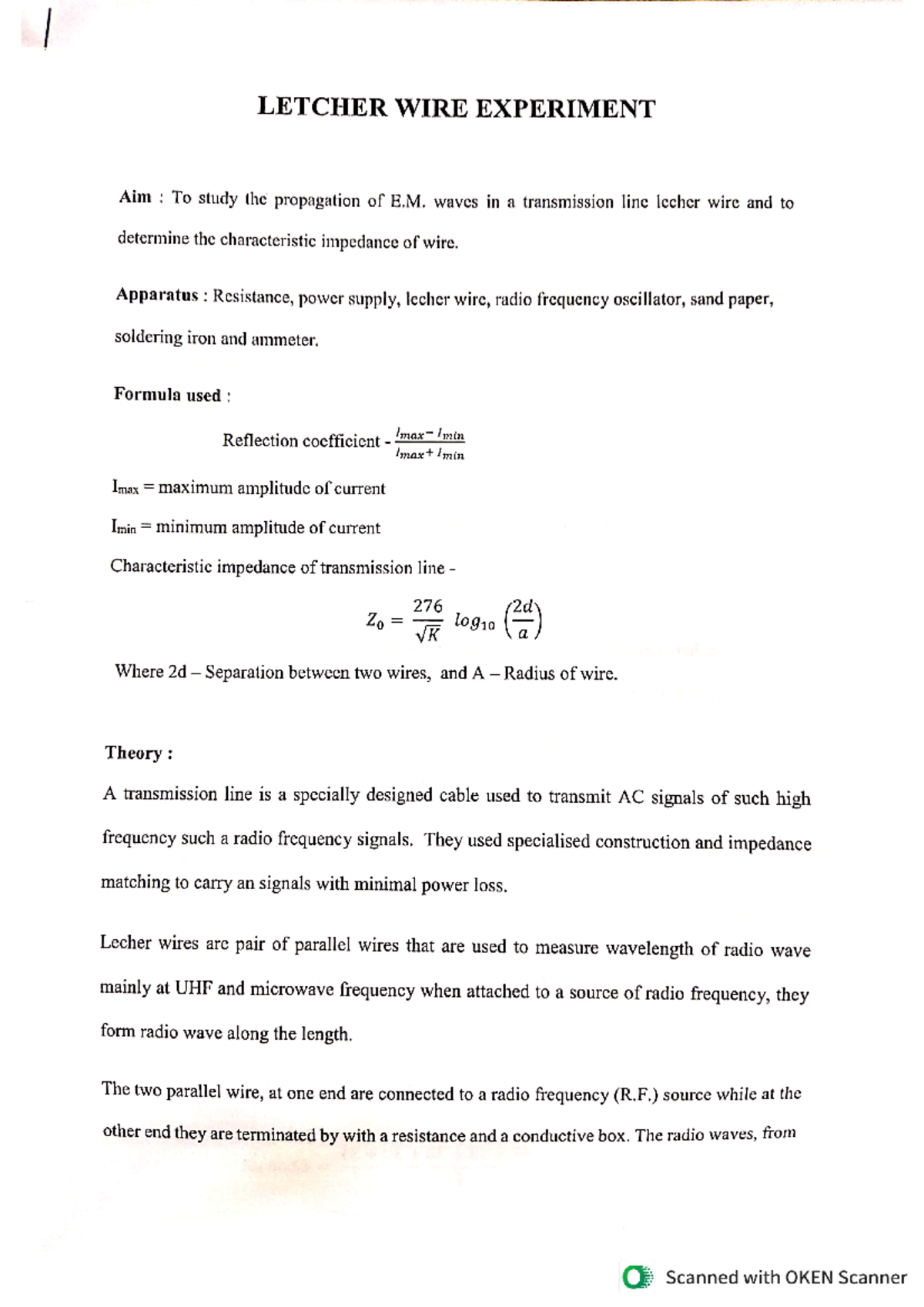 Letcher Wire - Measure wavelength of radio waves. - Masters in Physics ...
