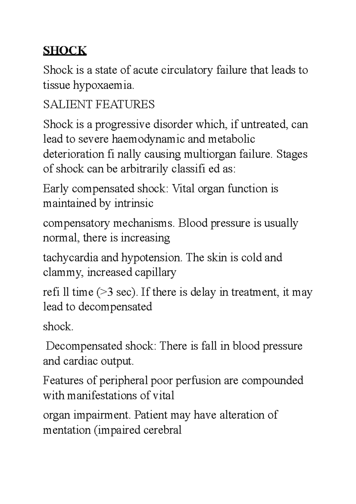 Shock - SHOCK Shock is a state of acute circulatory failure that leads ...