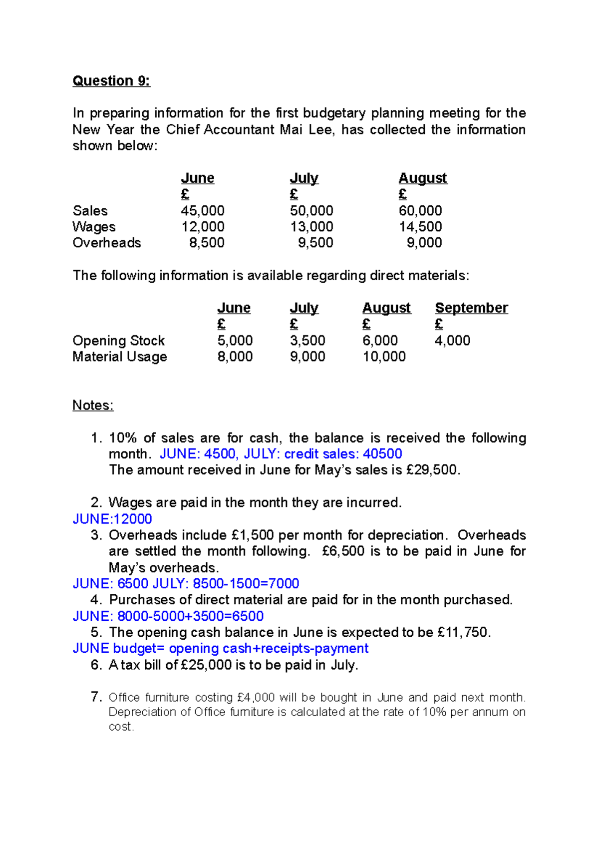 Budgeting Exam revision Queasions - Question 9: In preparing ...