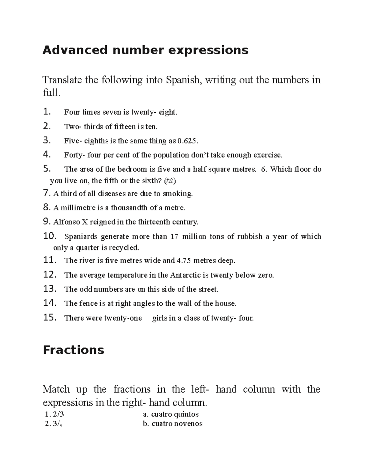 Advanced number expressions - Advanced number expressions Translate the ...