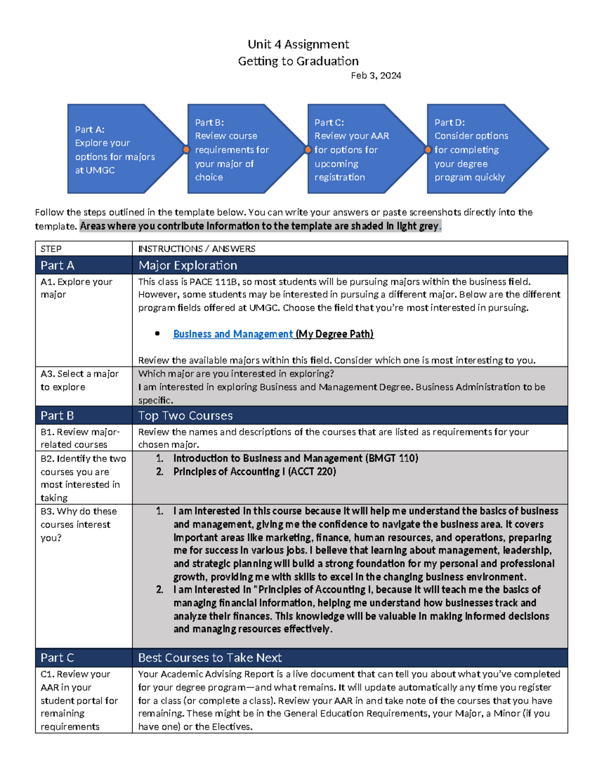 Unit 4 Assignment Template (111B) - Unit 4 Assignment Getting to Graduation Feb 3, 2024 Follow ...