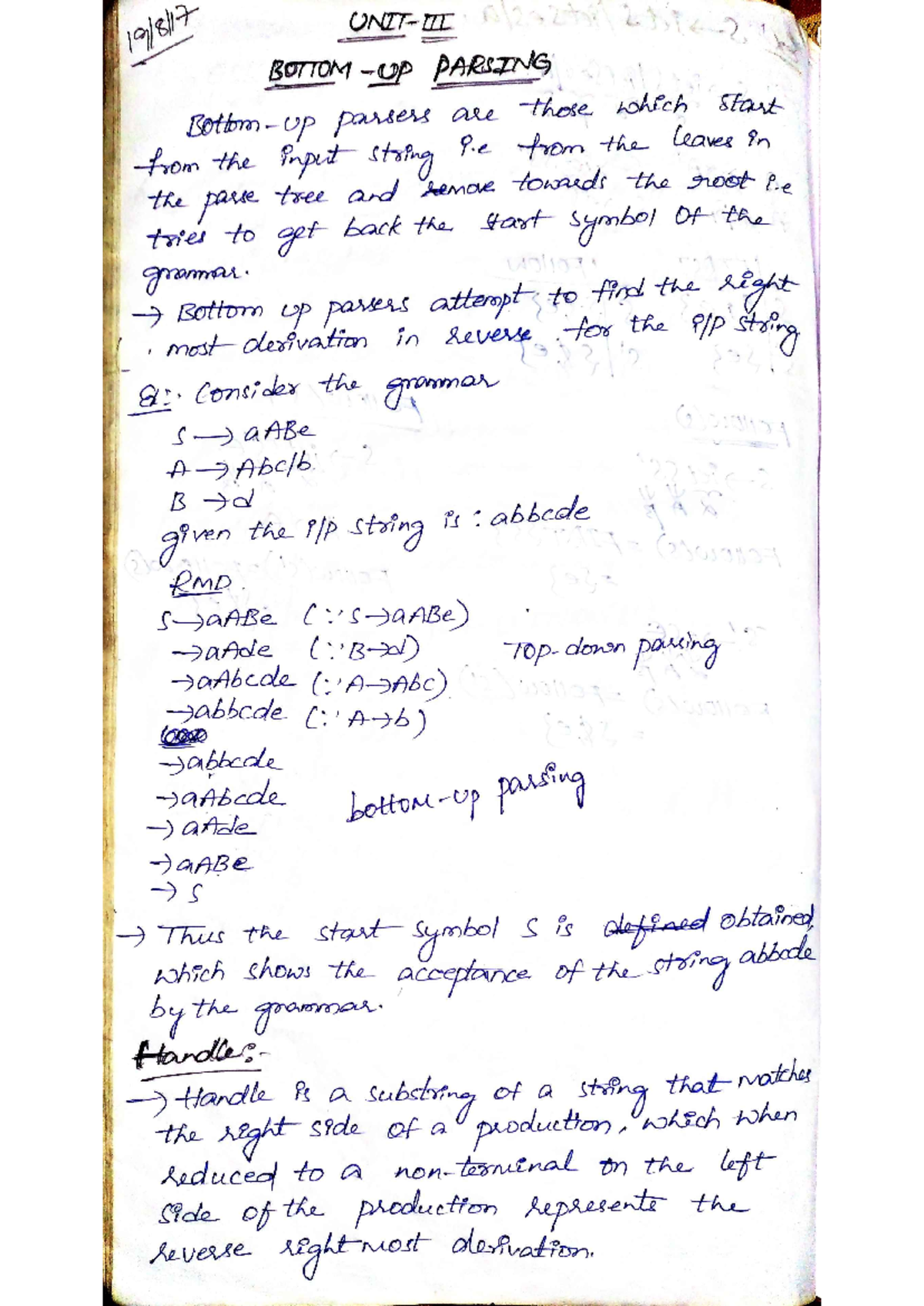 Cd Unit 3 Parsing Techniques Bottom Parsing Passers Are Those Which Start From The Input 