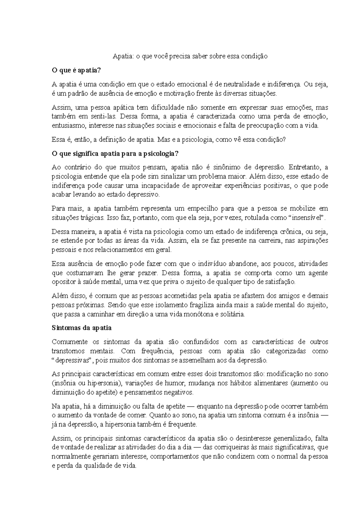 Apatia - Resumo Psicologia Geral - Apatia: o que você precisa saber ...