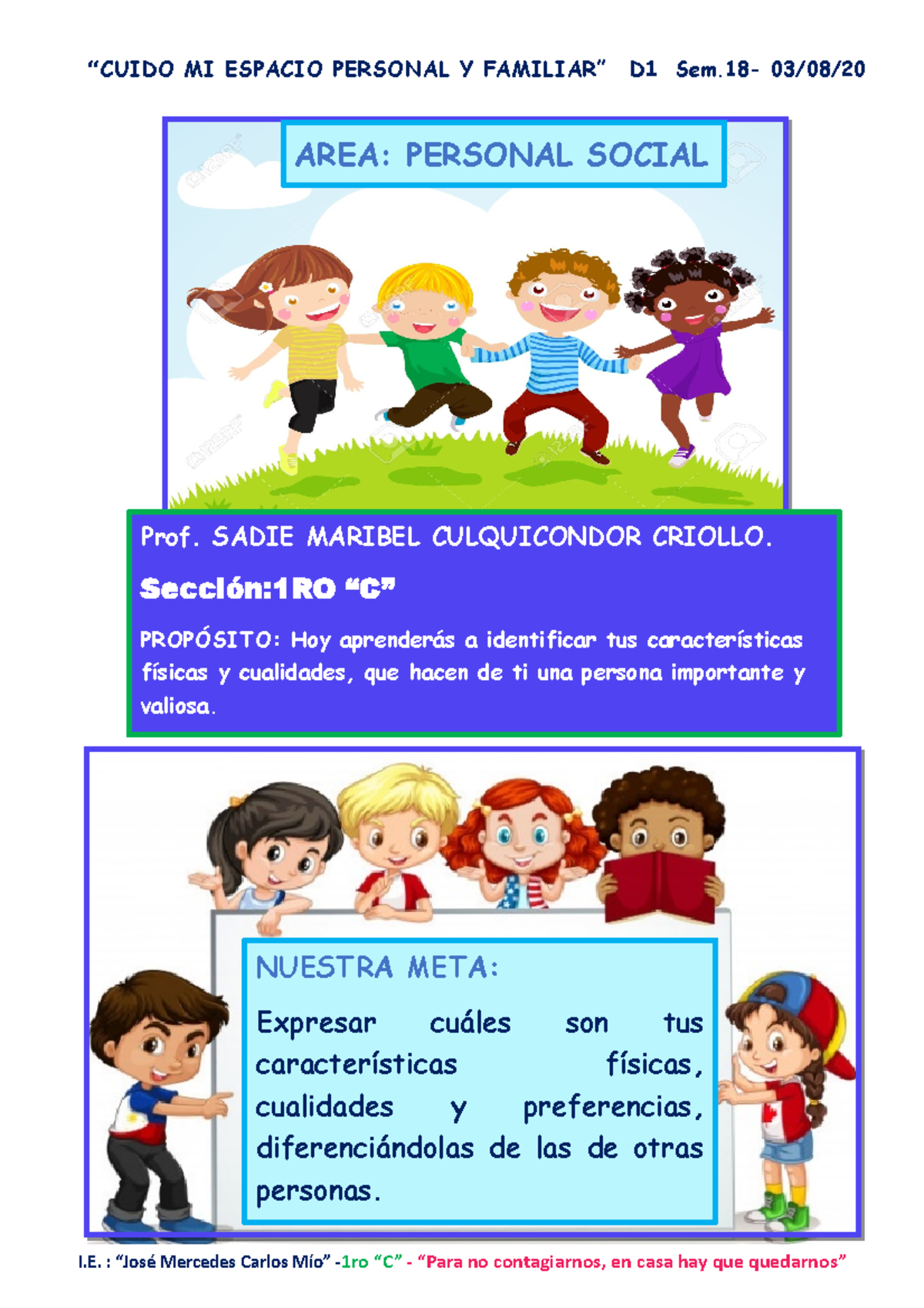 Sesion- D1- Adaptada -SEM 18 - MI ESPACIO PERSONAL Y D1 AREA: PERSONAL ...