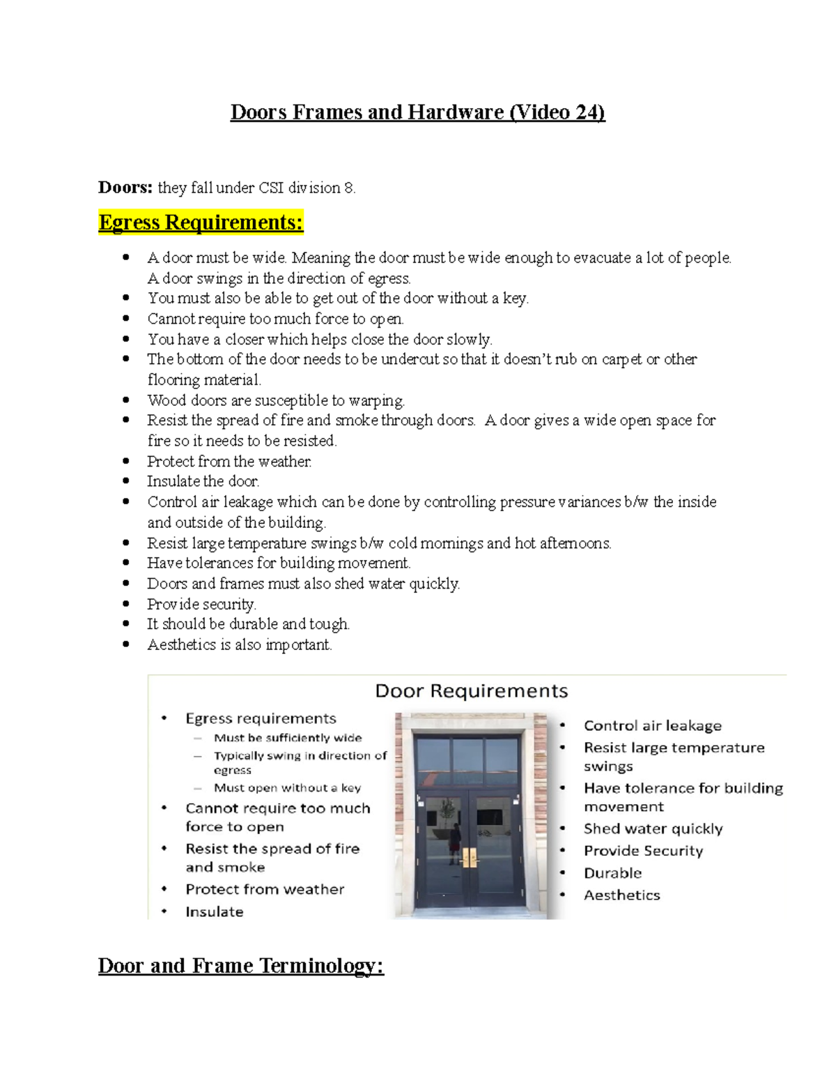 Doors Frames and Hardware - Egress Requirements: A door must be wide ...
