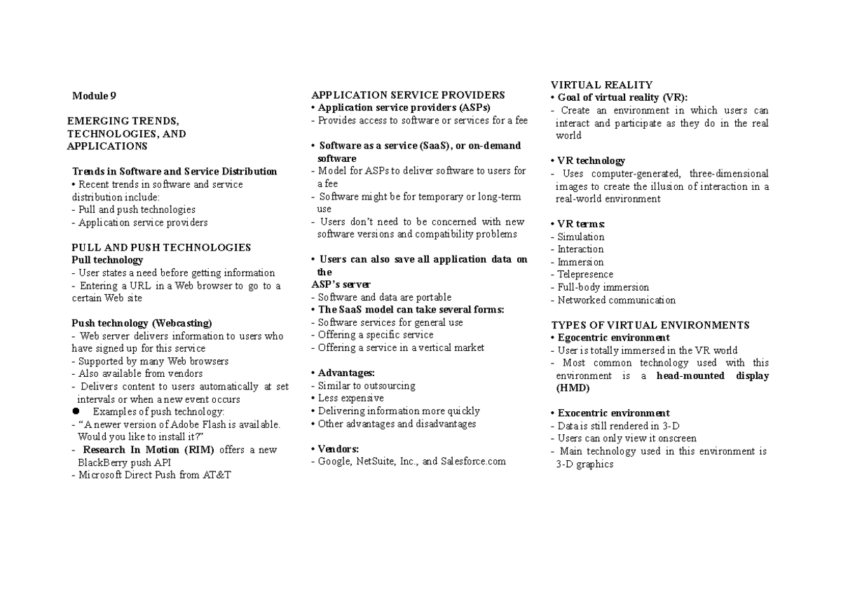 MIT-Module-9 - Reviewer - Module 9 EMERGING TRENDS, TECHNOLOGIES, AND ...