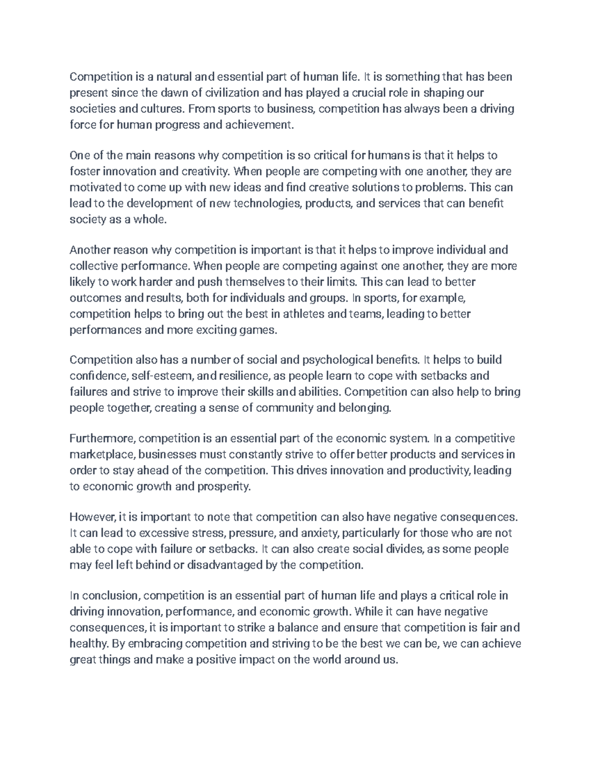 Why is competition so critical for humans - Competition is a natural ...