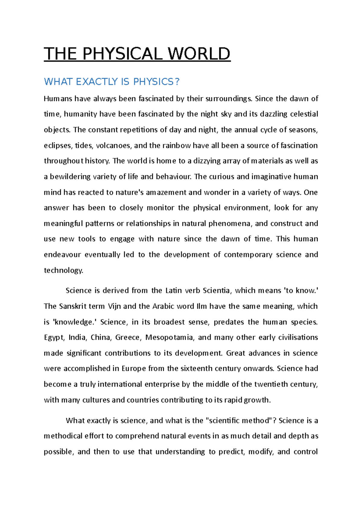 THE Physical World - Lecture notes 1 - THE PHYSICAL WORLD WHAT EXACTLY ...