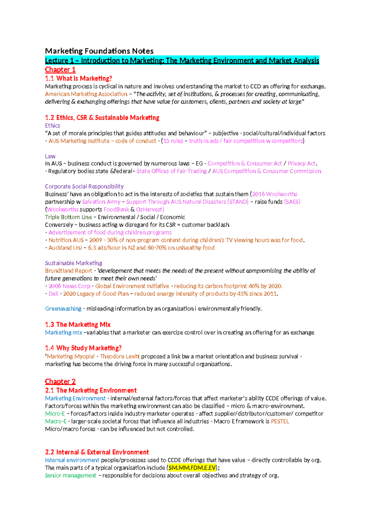 MF TB Notes Summary - Marketing Foundations Notes Lecture 1 ...