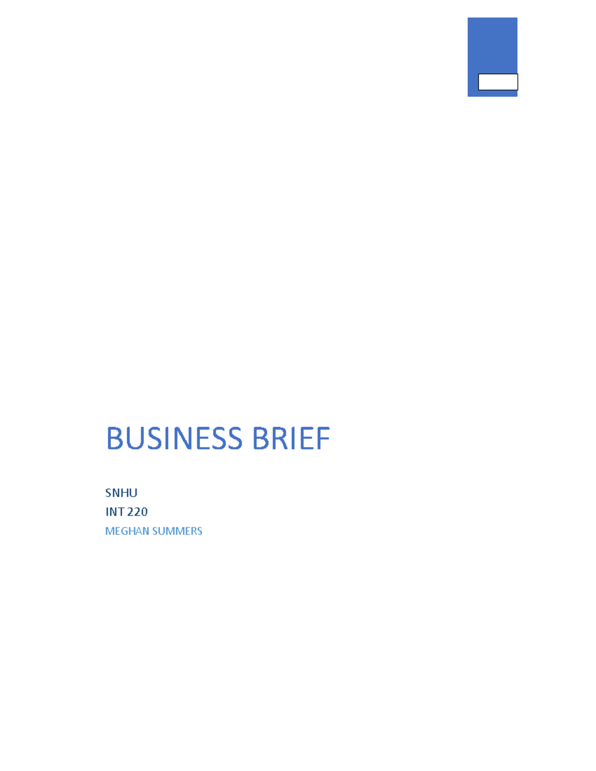 Business Brief Section Final Project - BUSINESS BRIEF SNHU INT 220 ...