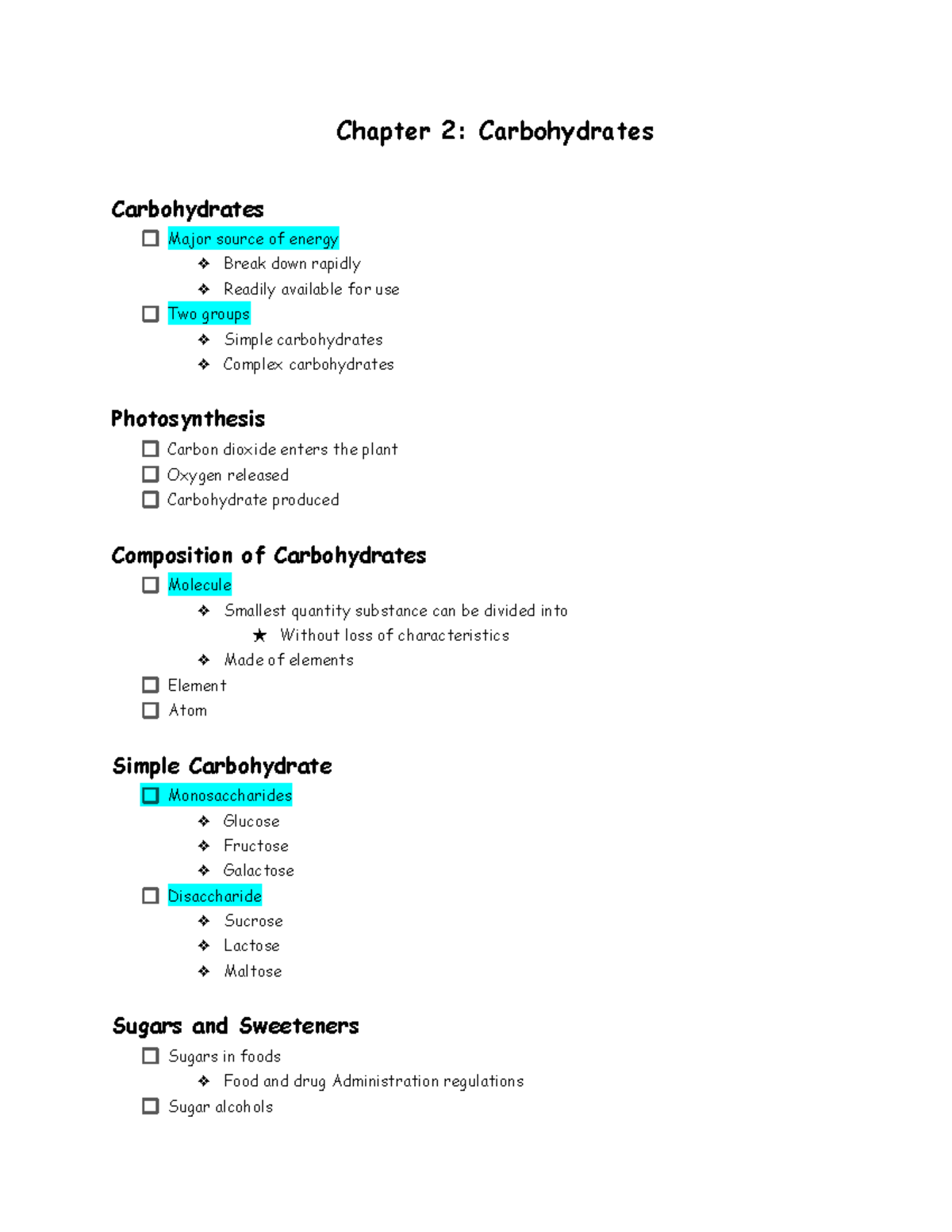 NUT- Chapter 2 Notes - Online Course - Chapter 2: Carbohydrates ...