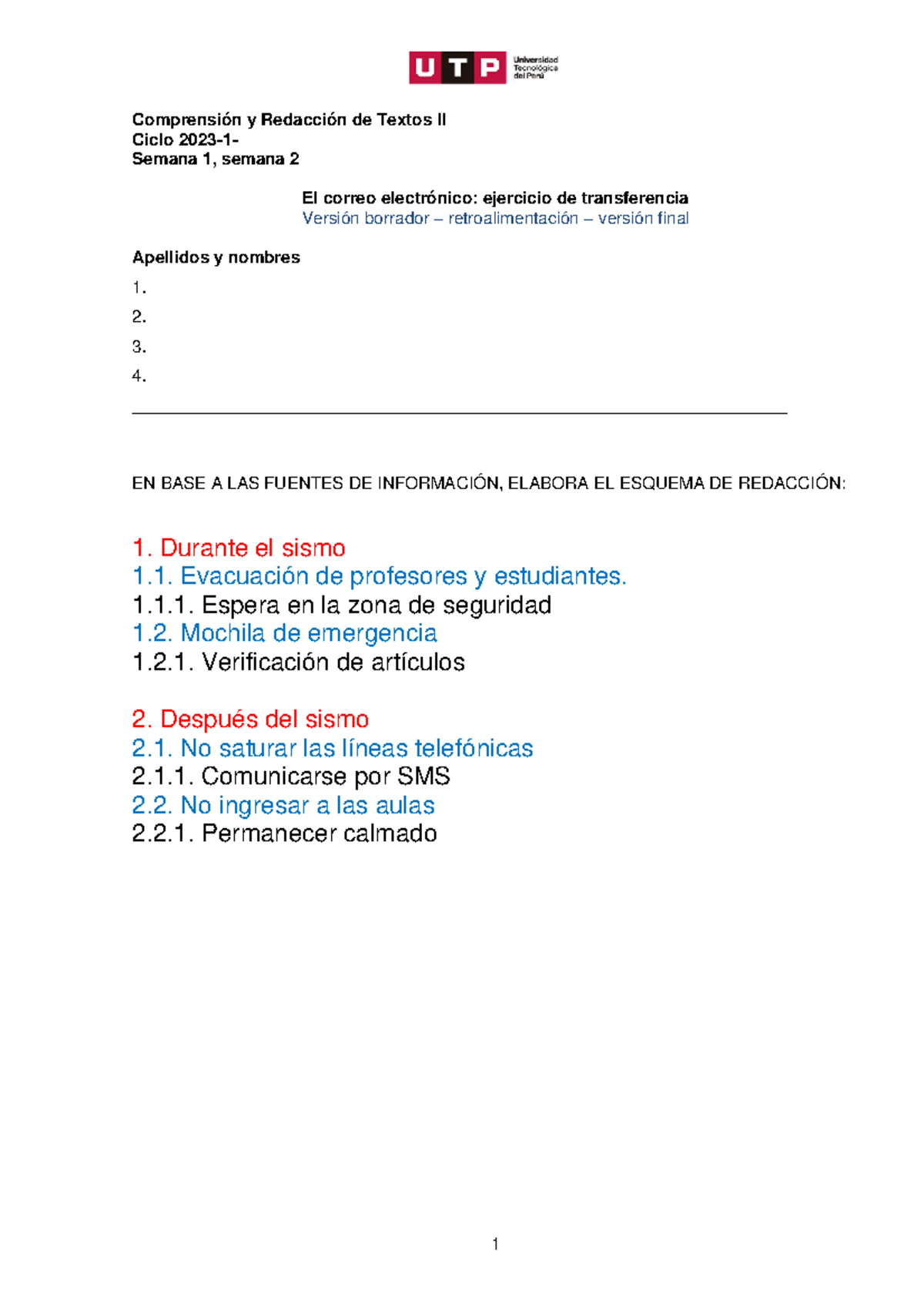 Retroaliment. SEM 2 ejemplo-corre-elect - Comprensión y Redacción de Textos II Ciclo 2023-1 ...