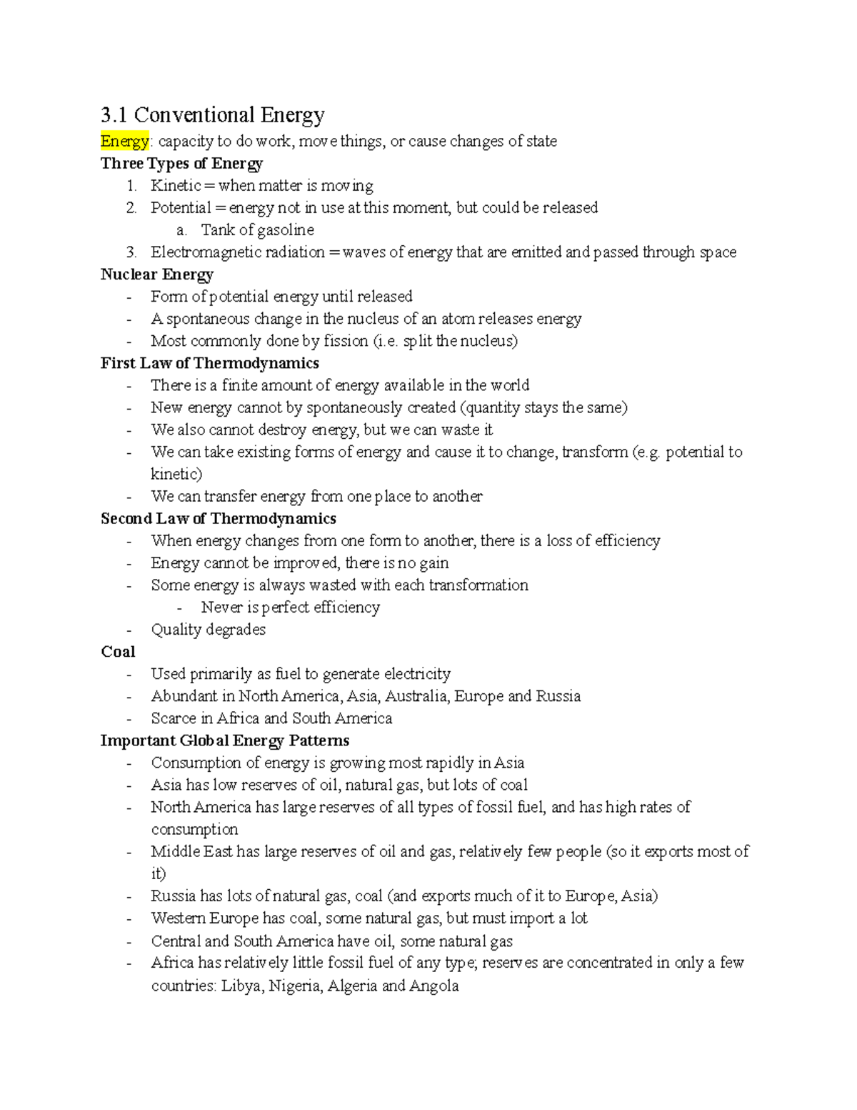 3.1 Conventional Energy - 3 Conventional Energy Energy: capacity to do ...