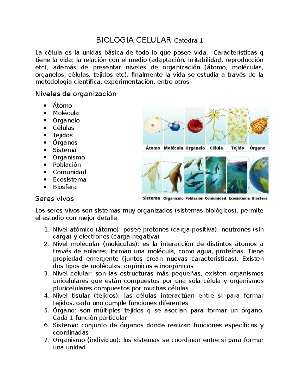 Biologia Celular Catedra 1 - BIOLOGIA CELULAR Catedra 1 La célula es la ...