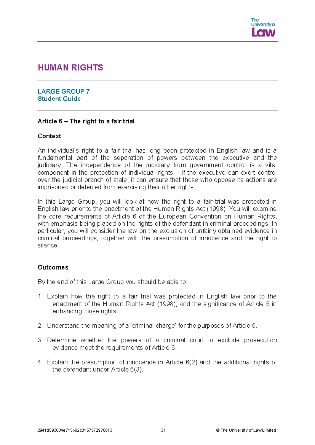 Human Rights guide - HUMAN RIGHTS LARGE GROUP 7 Student Guide Article 6 ...