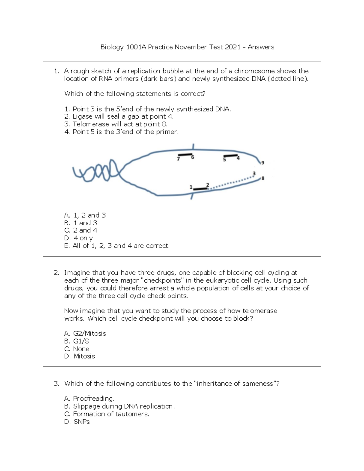 Biology Practice test from 2015. Goodluck - Biology 1001A - UWO - Studocu