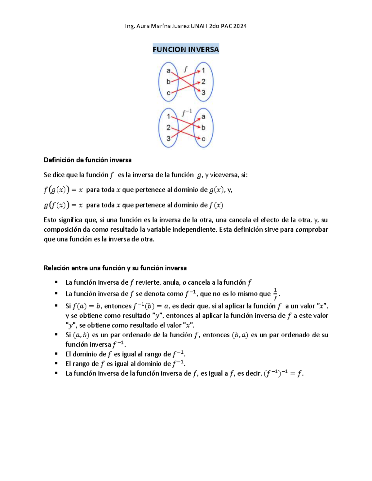 Funcion Inversa - Resumen - FUNCION INVERSA Definición de función ...
