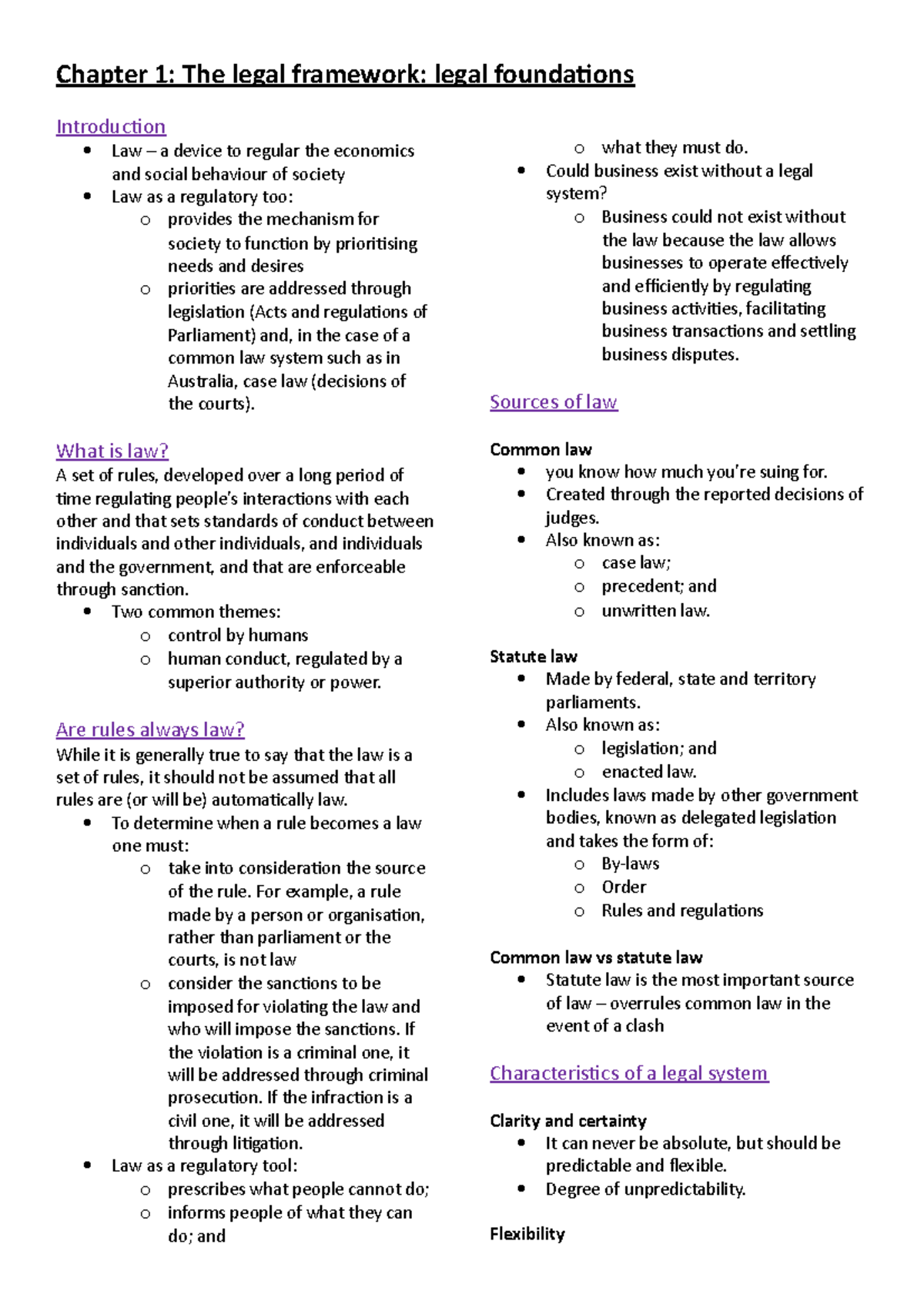 Business Law Notes - Chapter 1: The legal framework: legal foundations ...
