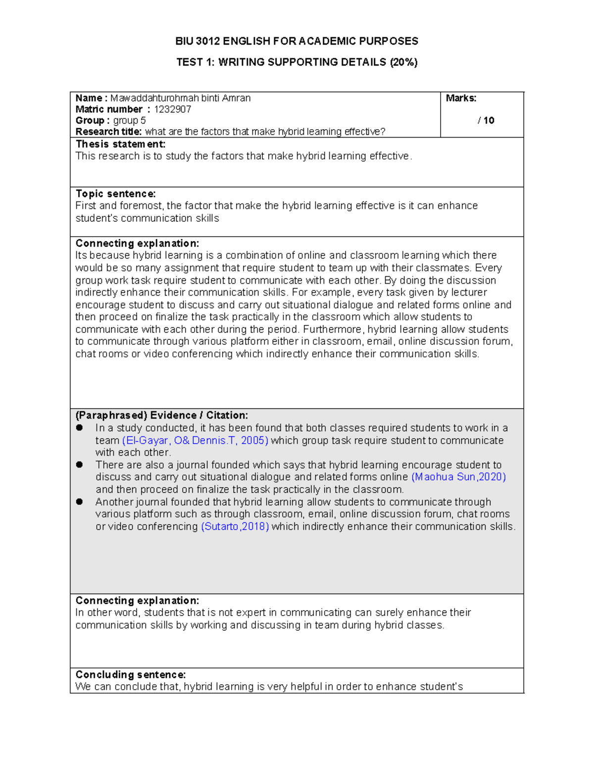 Test 1 Template Writing Supporting Details - BIU 3012 ENGLISH FOR ...