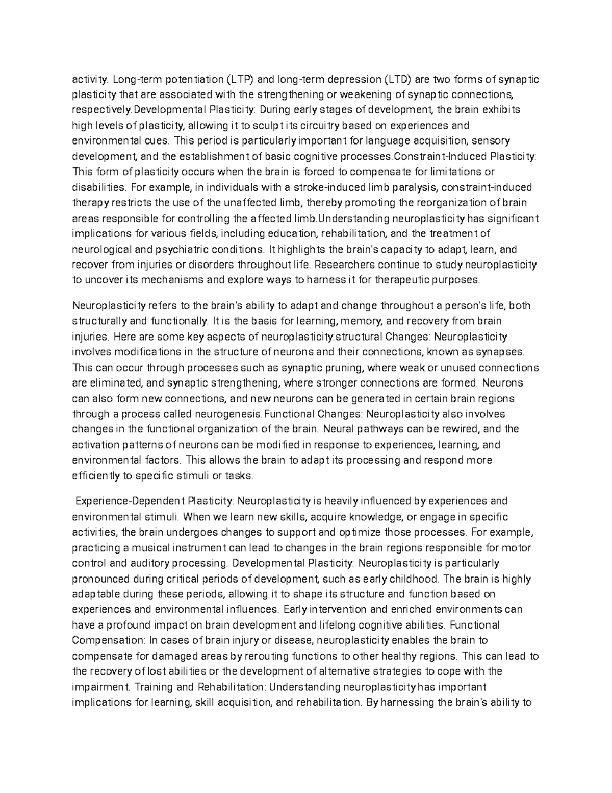 Biology-9 - Notes - activity. Long-term potentiation (LTP) and long ...