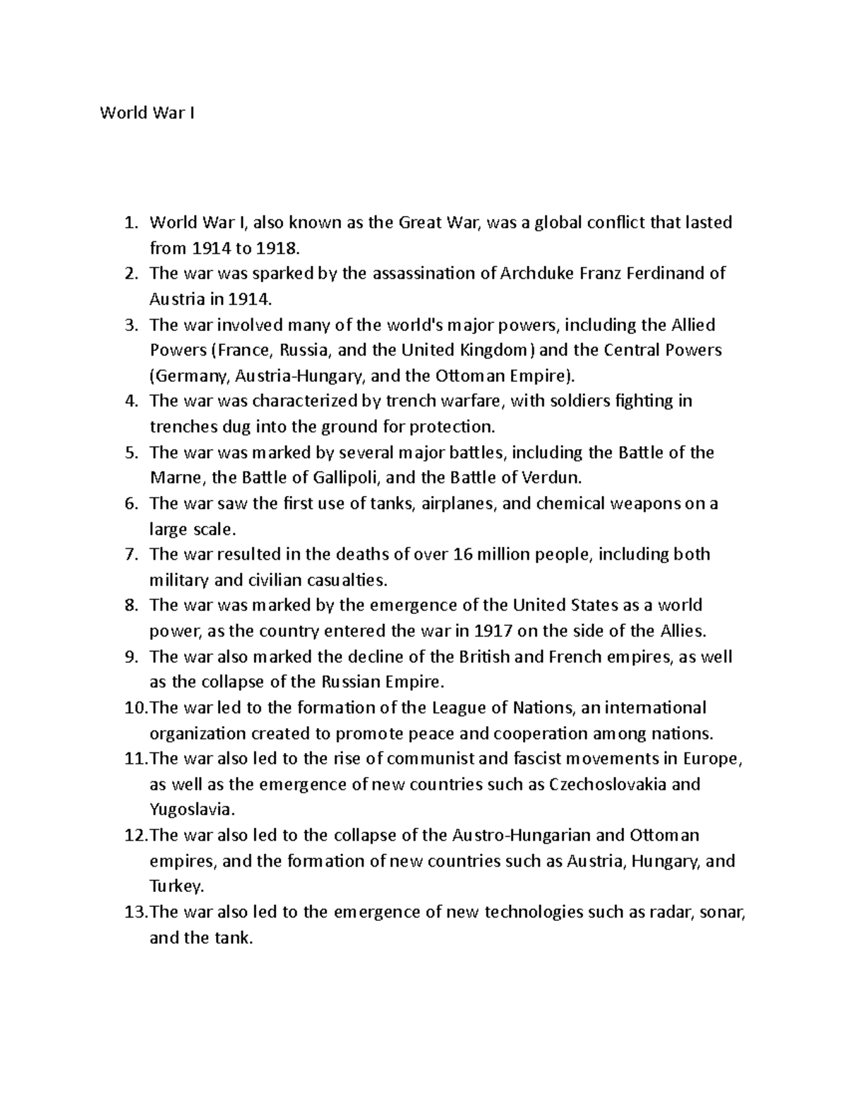 World War I notes - World War I World War I, also known as the Great ...