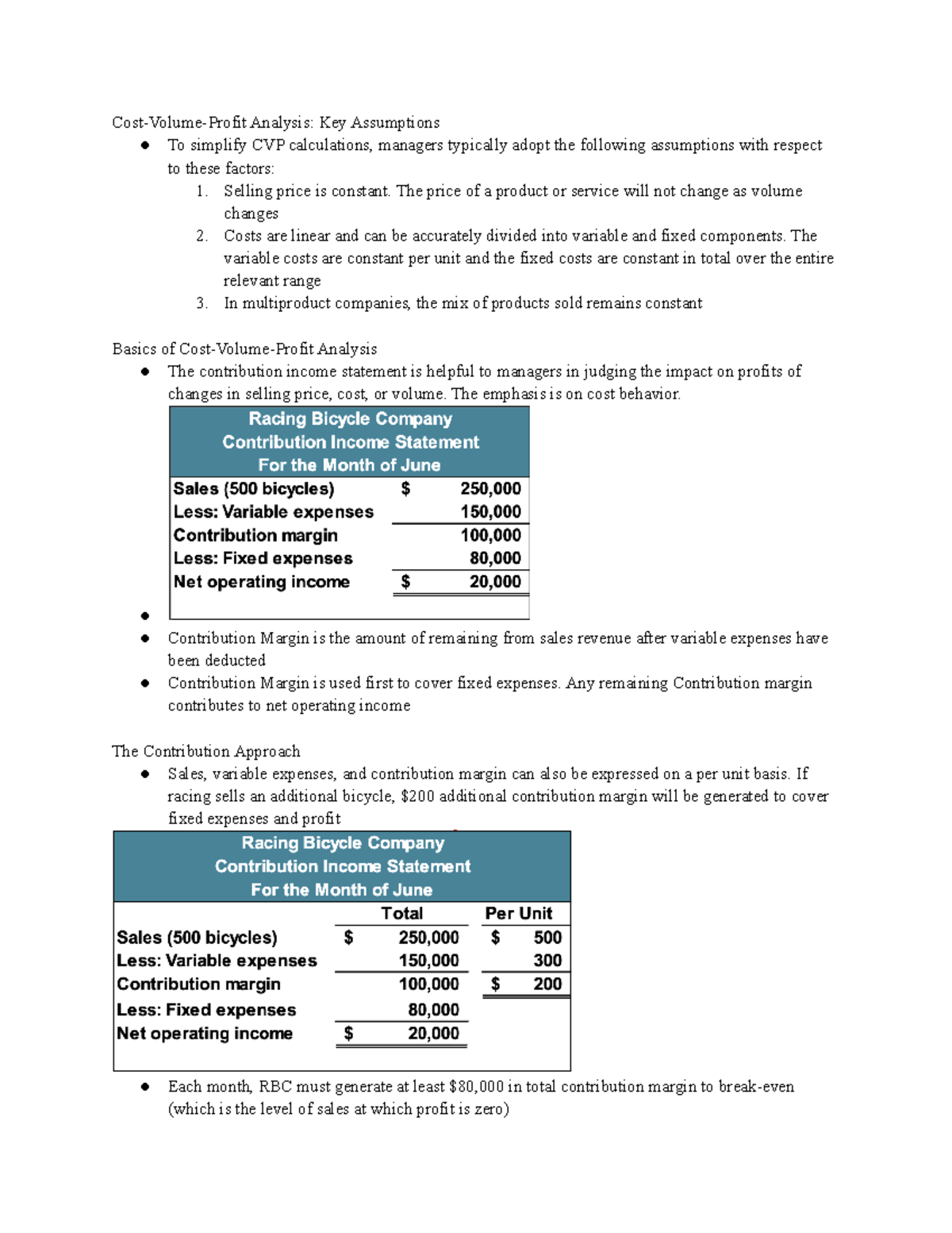 Chapter 2 - Cost-Volume-Profit Analysis: Key Assumptions To simplify ...