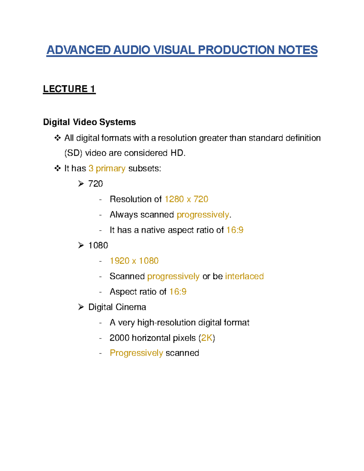 AAVP Revision Notes - ADVANCED AUDIO VISUAL PRODUCTION NOTES LECTURE 1 ...