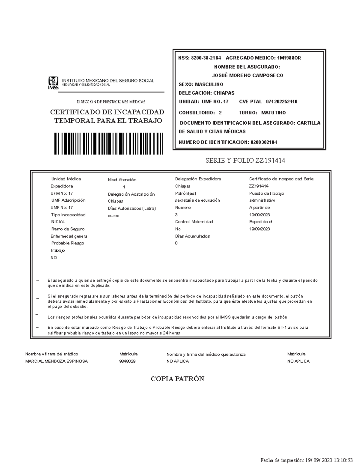 Formato Incapacidad IMSS - DIRECCIÓN DE PRESTACIONES MÉDICAS ...