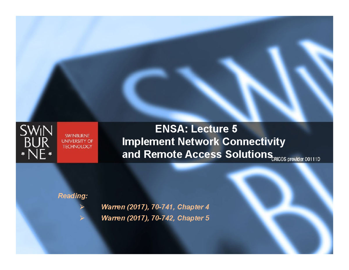 Ensalec 05-v04-2021 - Lec 5 - ENSA: Lecture 5 Implement Network Connectivity and Remote Access ...